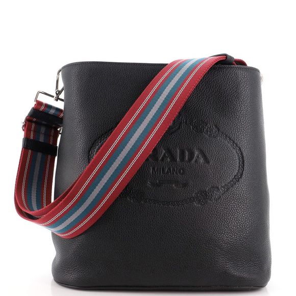 Prada | Bags | Prada Logo Bucket Messenger Bag Vitello Phenix Medium ...